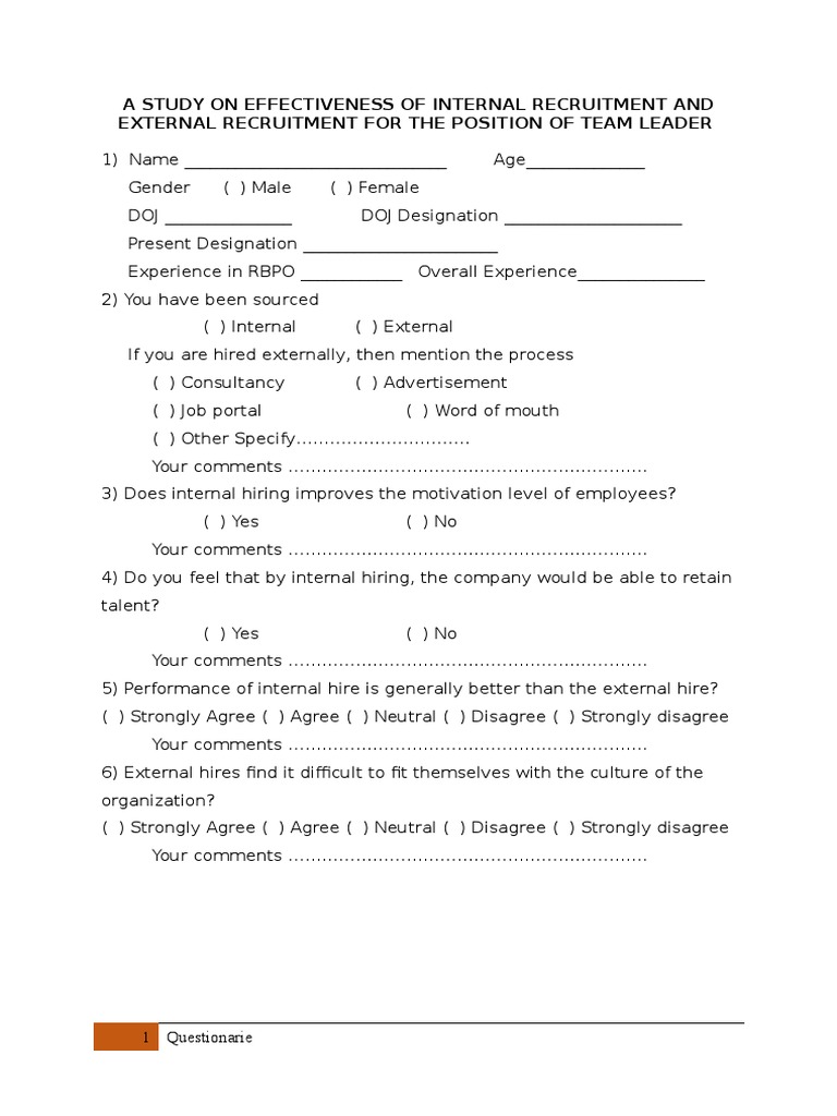 Questionnaire | PDF | Recruitment | Action (Philosophy)