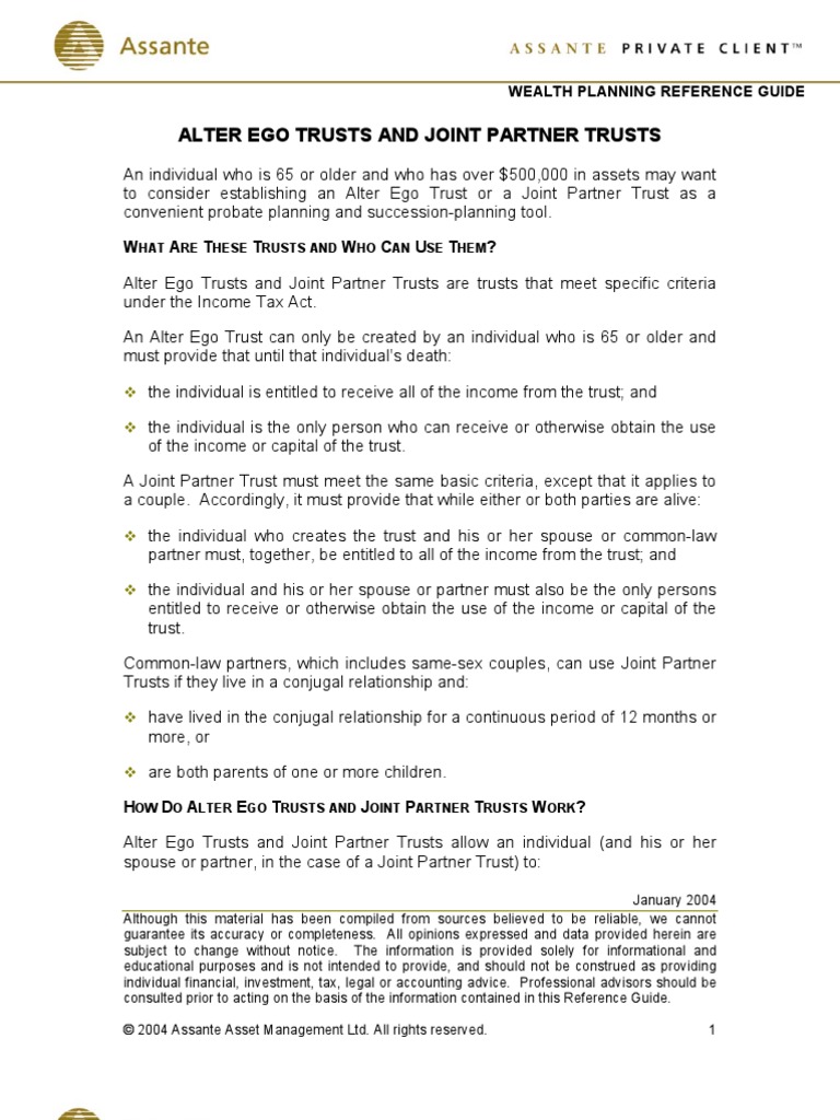 Reference Guide Alter Ego Trusts | Trust Law | Will And Testament