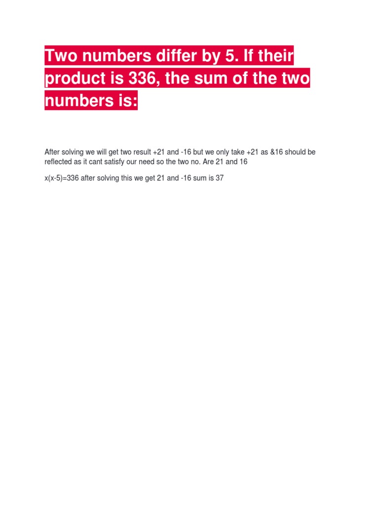Two Numbers Differ by 5 | PDF