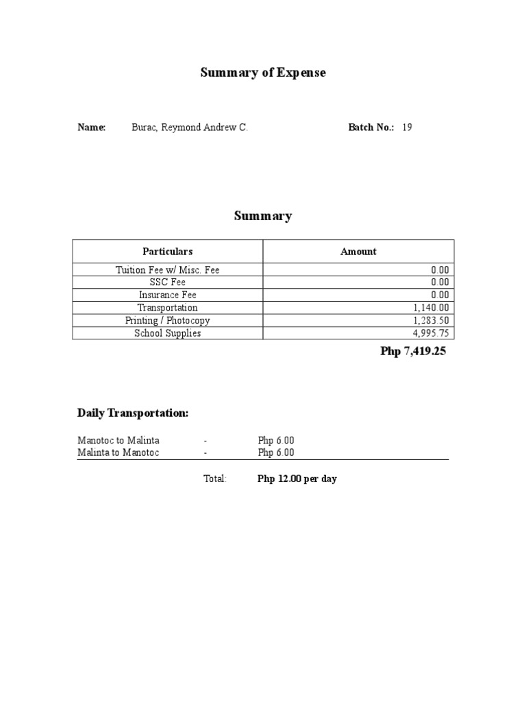 PIO Summary of Expense | PDF | Services (Economics) | Business