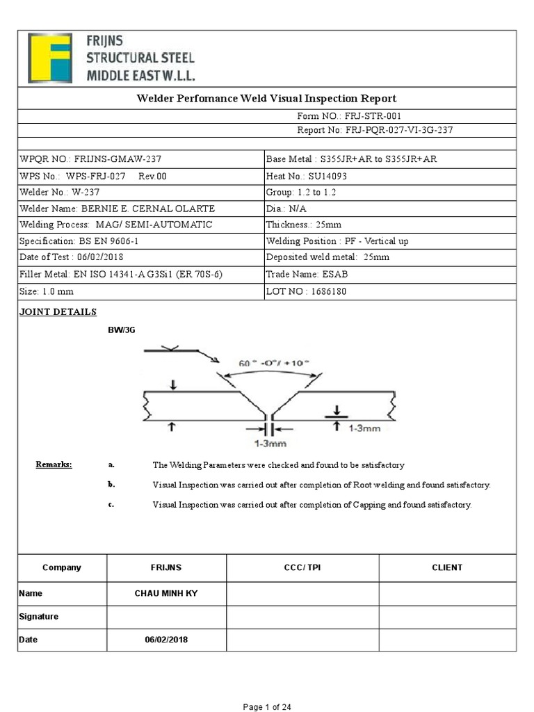 Welder Visual Inspection Reports | PDF | Welding | Construction