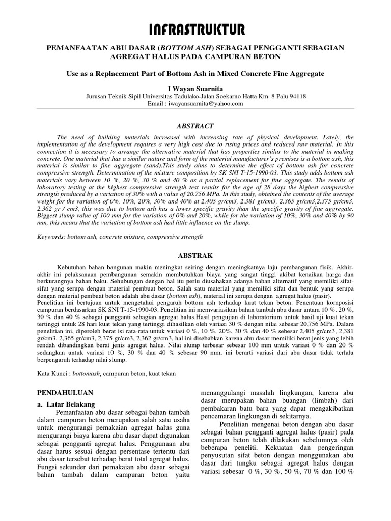 Pemanfaatan Abu Dasar (Bottom Ash) Sebagai Pengganti Sebagian | PDF | Teknologi & Rekayasa