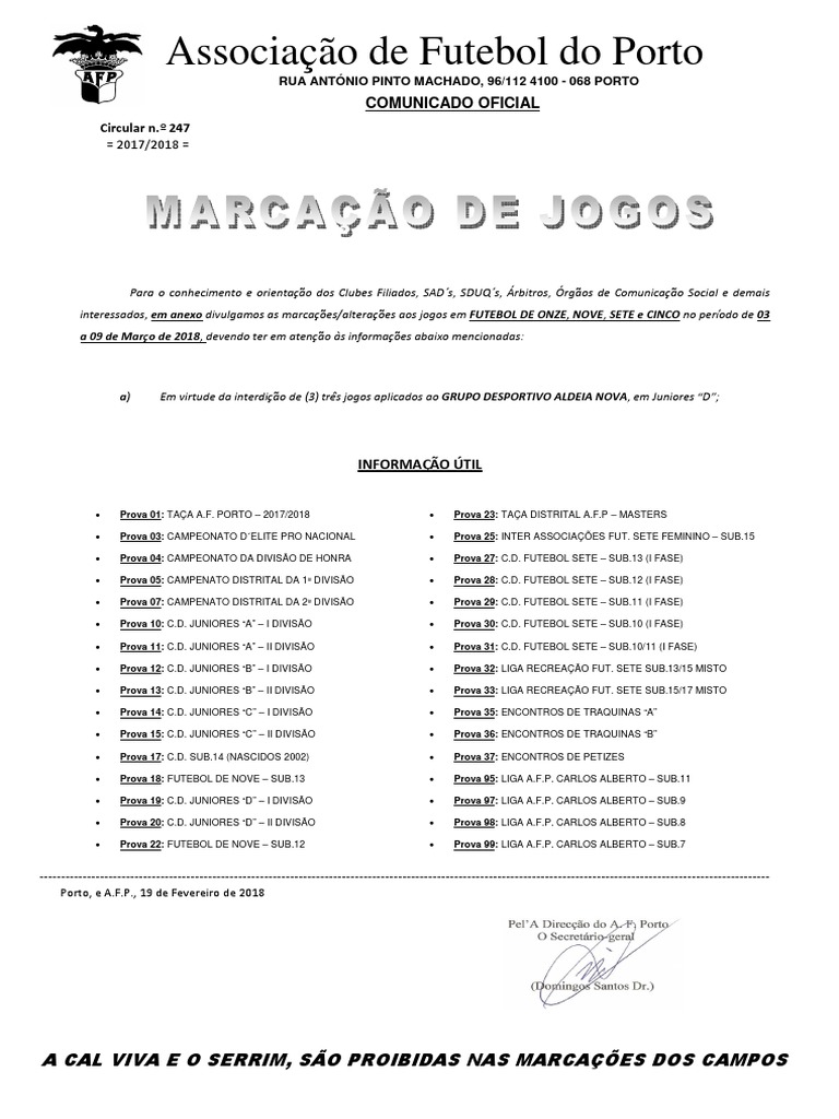Circular n247!17!18 Marcacoes Jogos CD Futebol | PDF | Futebol | Ligas ...