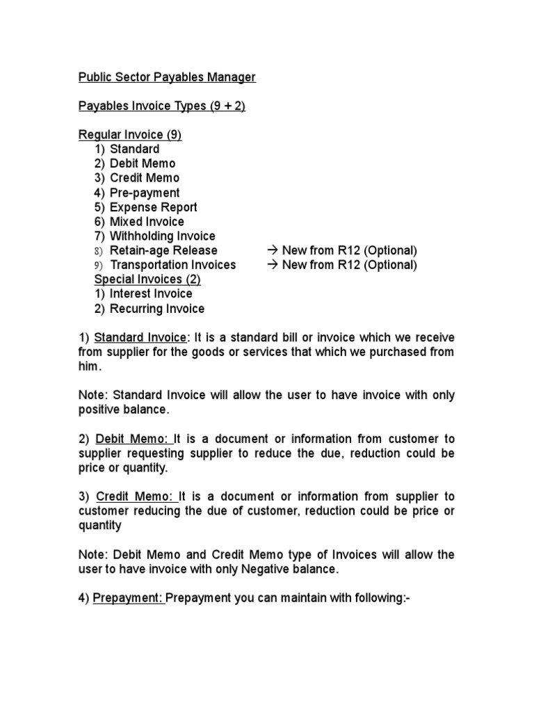 Payables Invoice Types