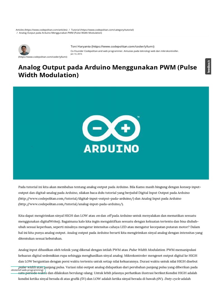 Analog Output Pada Arduino Menggunakan PWM (Pulse Width Modulation) - CodePolitan | PDF