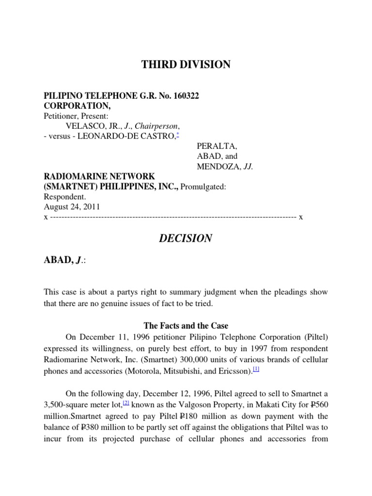 Pilipino Telephone Corp Vs Radio Marine Network 2011 | PDF | Rescission ...