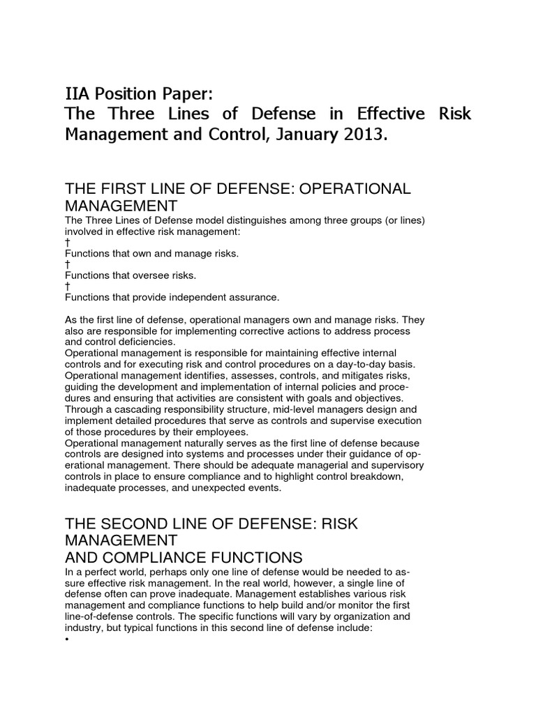 Three Lines of Defence | PDF | Internal Control | Internal Audit
