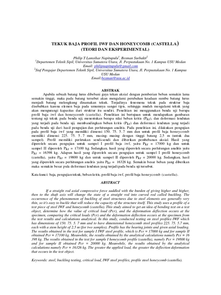 Tekuk Baja Profil Iwf Dan Honeycomb (Castella) PDF | PDF
