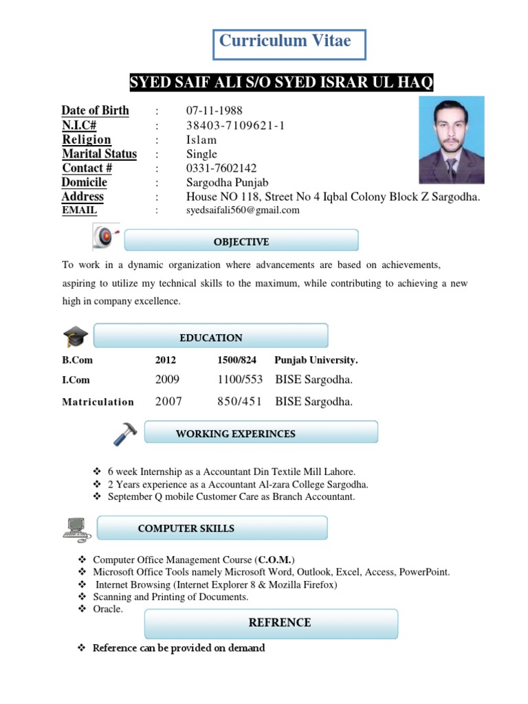 Curriculum Vitae: Syed Saif Ali S/O Syed Israr Ul Haq | PDF | Career ...