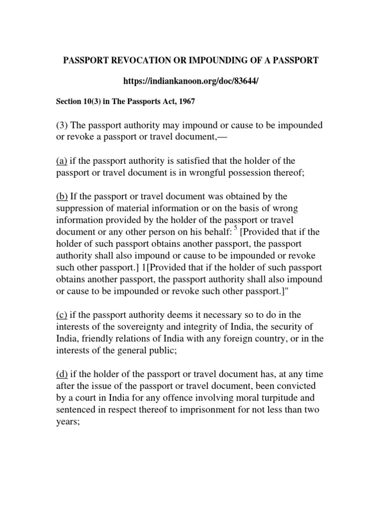 Passport Revocation and Impounding Explained | PDF