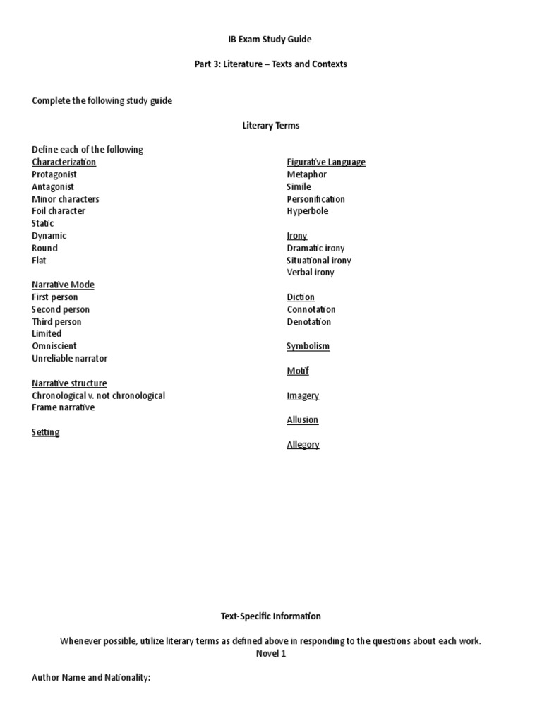 Ib Exam Study Guide Paper 2 English HL Lang and Lit | PDF | Narration ...