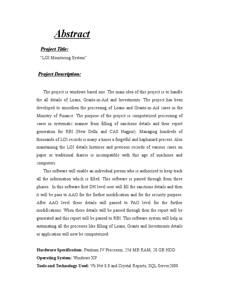 LOAN MANAGEMENT SYSTEM PROJECT REPORT (LGI Monitoring) | PDF ...