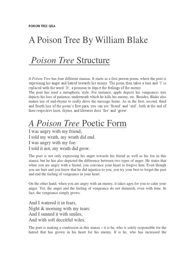 Poison Tree Q | PDF | Anger