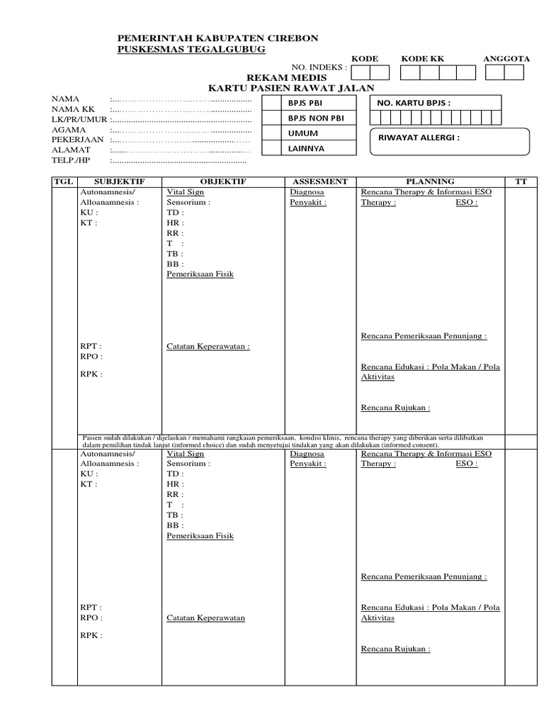 Contoh Rekam Medis Dan Cover Map Status Family Folder | PDF