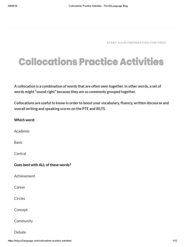 Collocations Practice Activities - The E2Language Blog | PDF ...