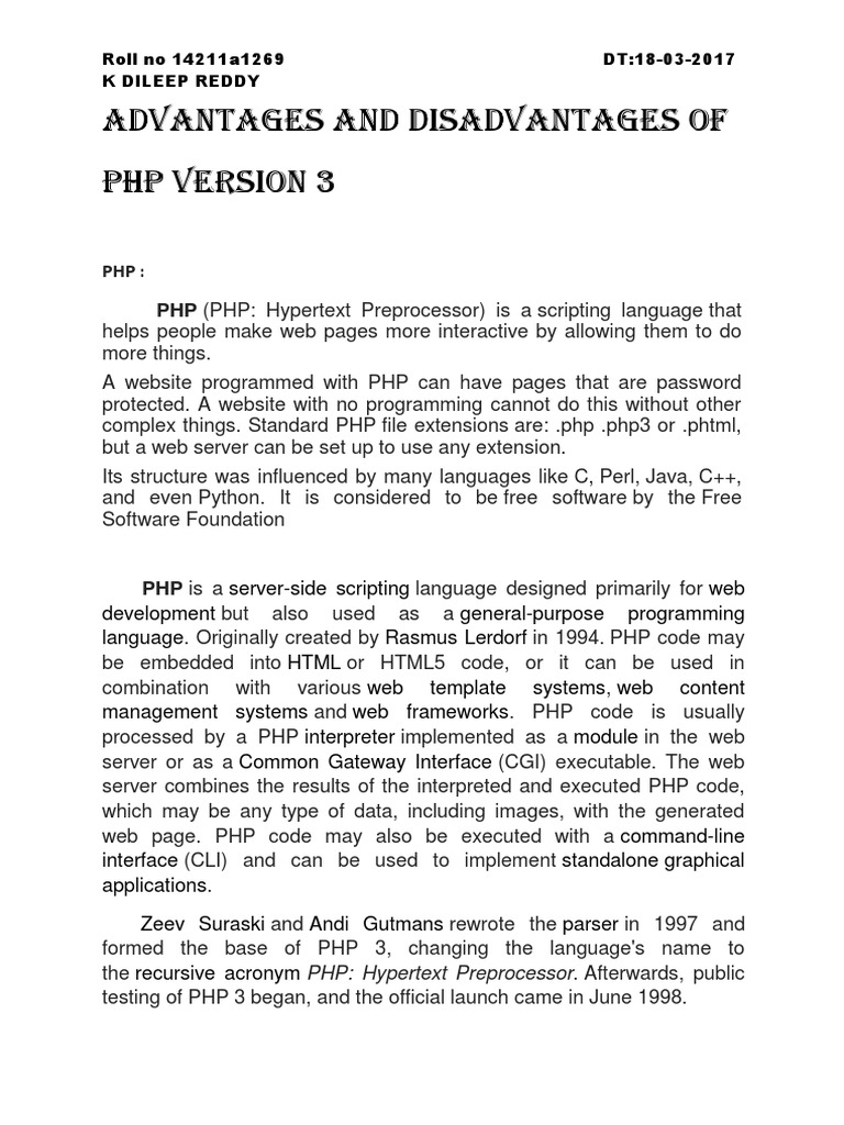 Advantages and Disadvantages of PHP | PDF | Php | Information ...