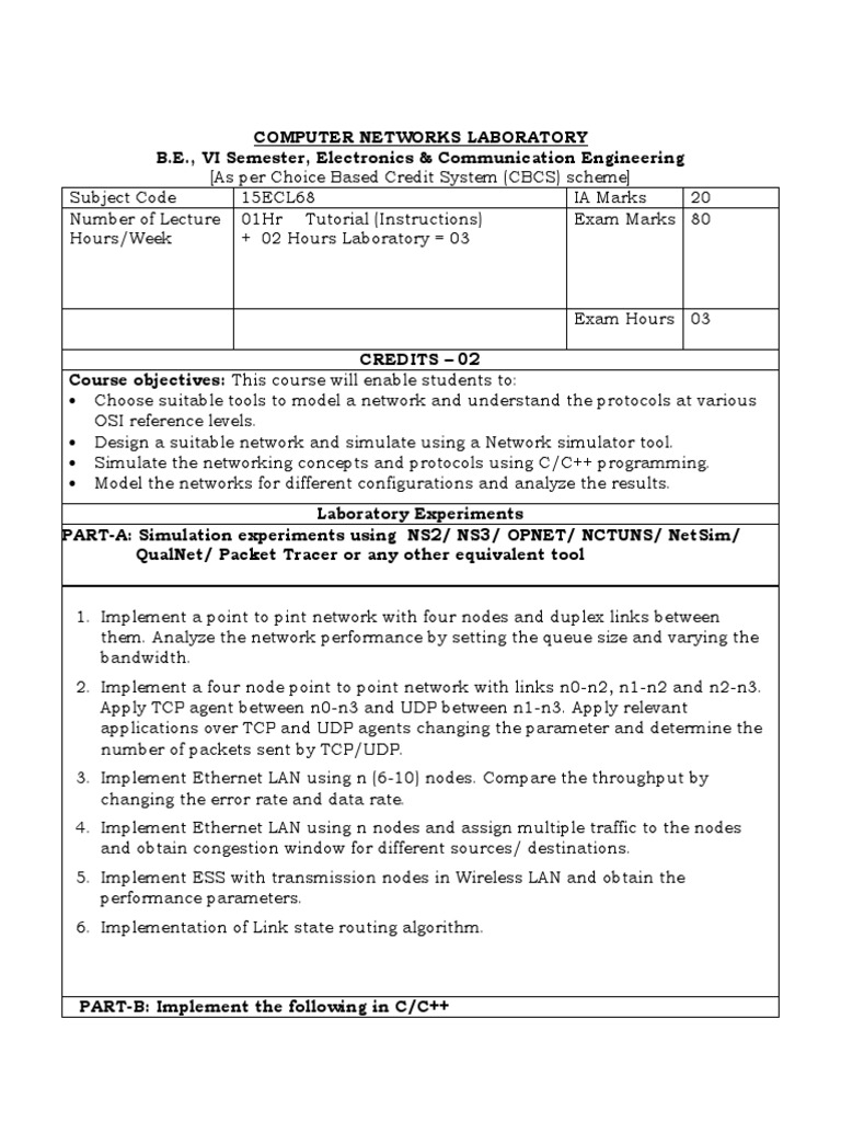 VTU ECE CNLAB Manual 15ECL68 | PDF | Transmission Control Protocol | Network Packet