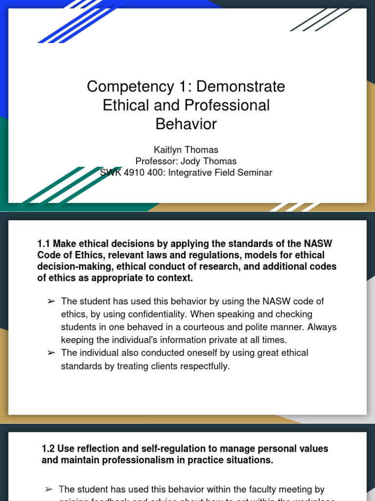 Competency 1 Demonstrate Ethical and Professional Behavior | PDF