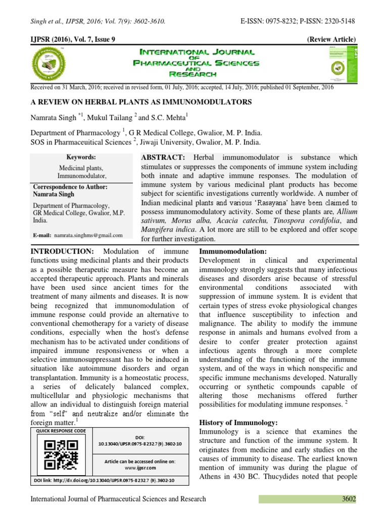 6 Vol. 7 Issue 9 September 2016 IJPSR RE 1915 | PDF | Immune System ...