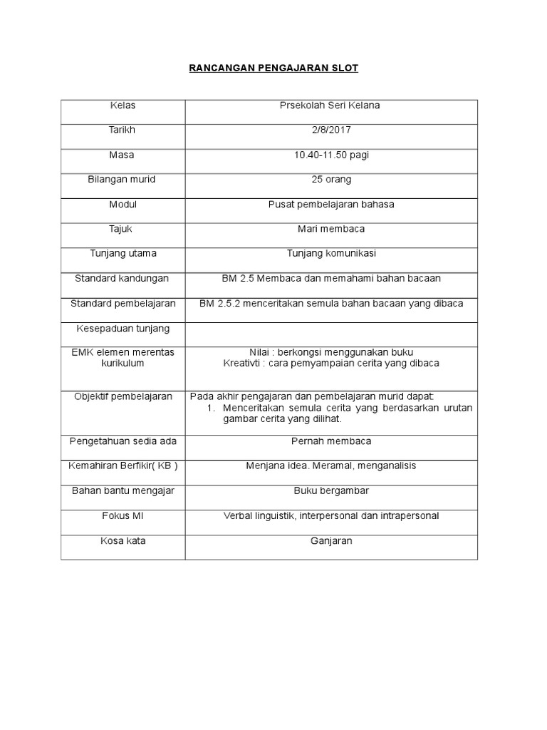 Rancangan Pengajaran Slot | PDF