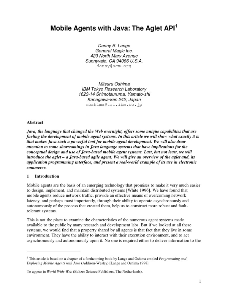 Mobile Agents With Java: The Aglet API | PDF | Message Passing | Method (Computer Programming)