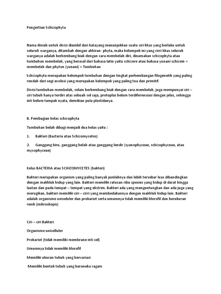 Pengertian dan Klasifikasi Schizophyta | PDF