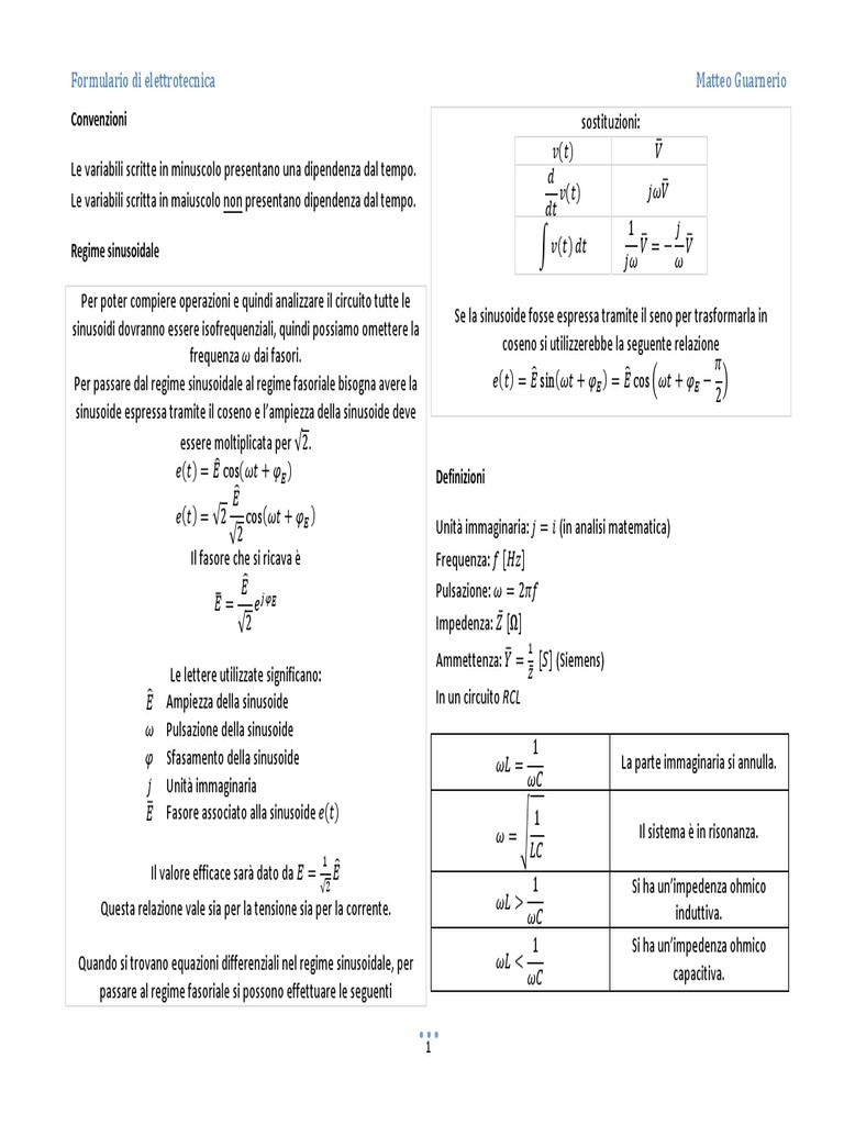 Formulario Di Elettrotecnica PDF | PDF