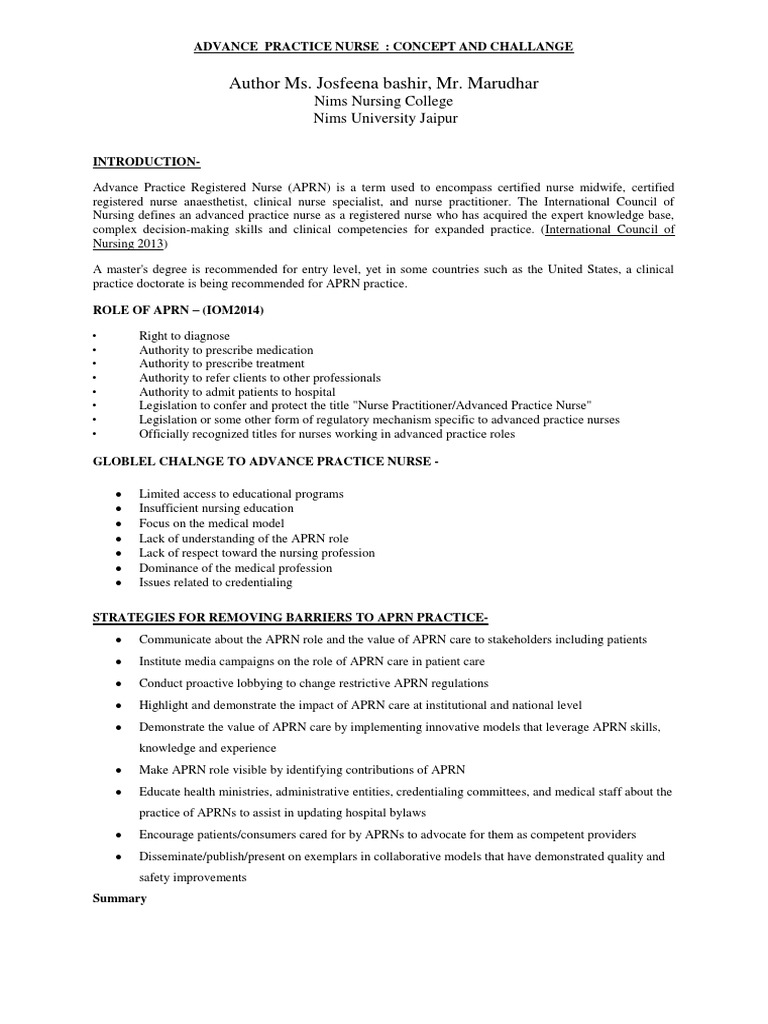 Abstract For ADVANCE Nurse Practice | PDF | Advanced Practice ...
