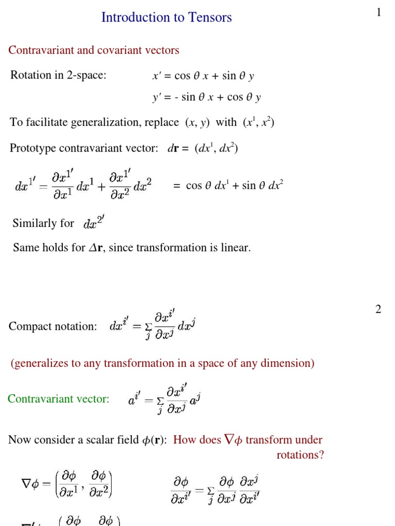 Introduction To Tensors: Contravariant and Covariant Vectors | PDF | Tensor | Euclidean Vector