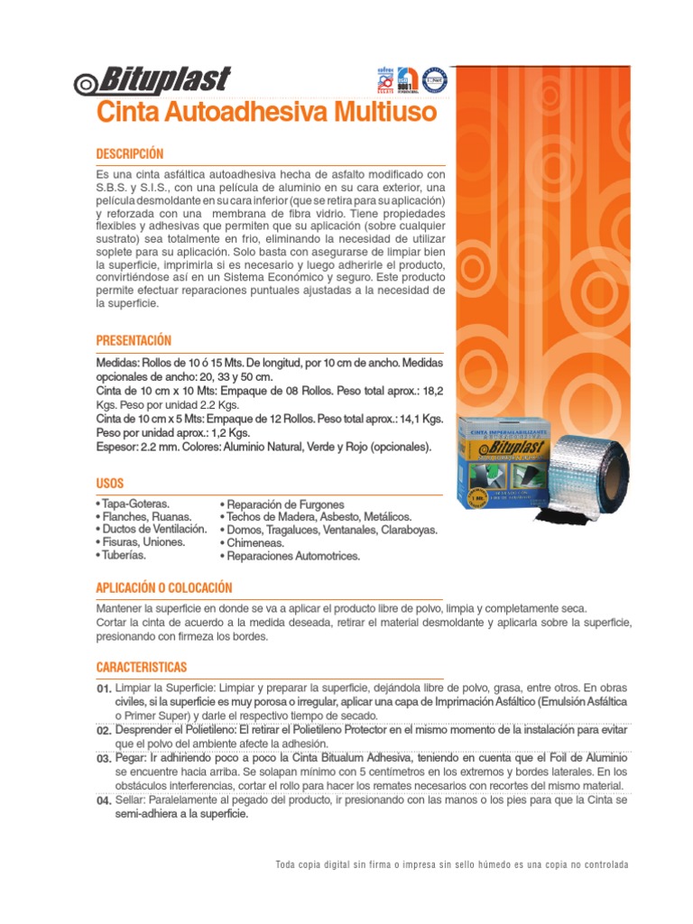 Hoja Tecnica Cinta Autoadhesiva Multiuso | PDF | Aluminio | Materiales