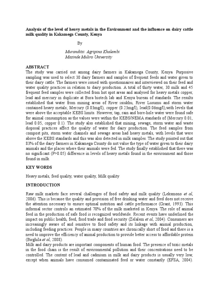 Analysis of The Level of Heavy Metals in The Environment and The ...