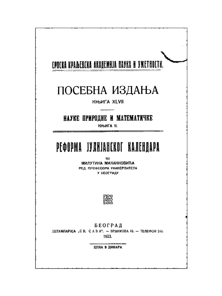 Milutin Milankovic Reforma Julijanskog Kalendara | PDF