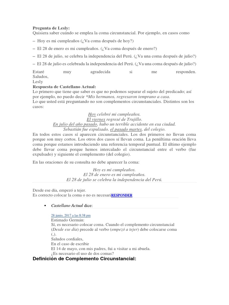 Uso de La Coma en Circunstancial | PDF | Adverbio | Relaciones sintácticas