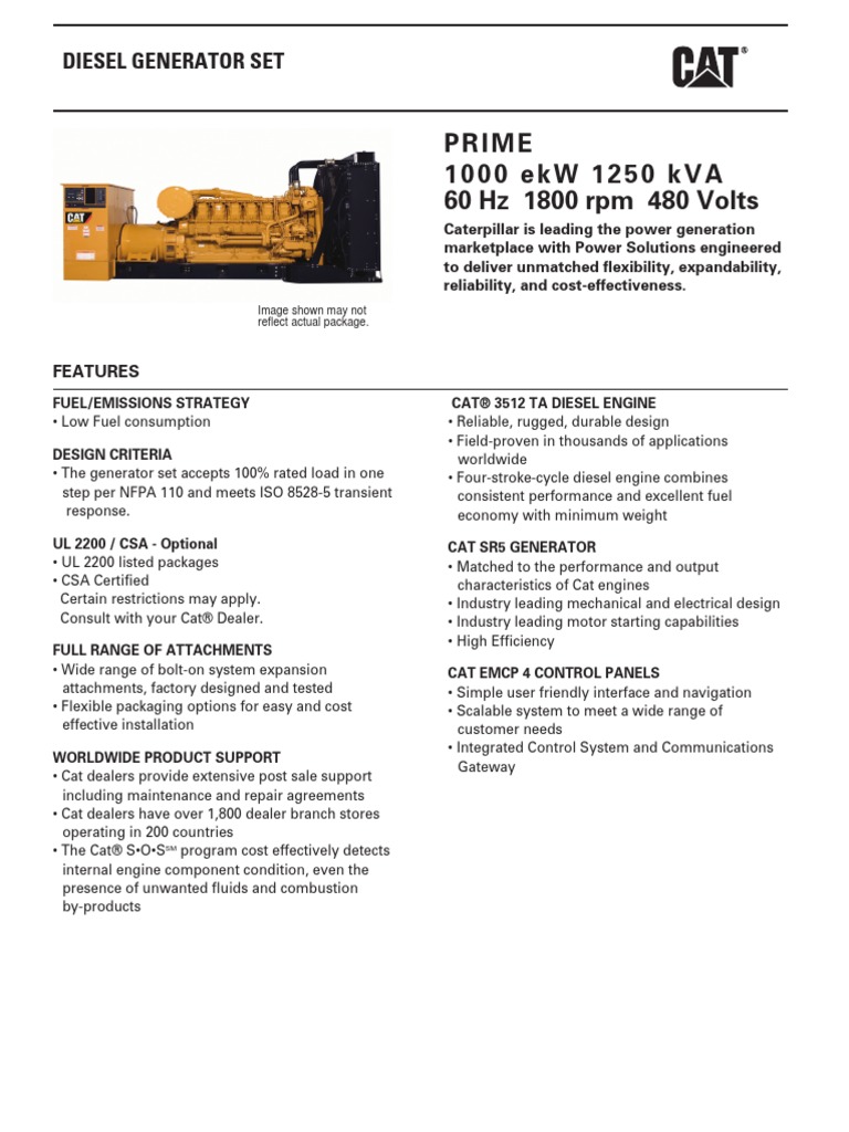 Data Sheet 1250kw Cat 3512 Prime | PDF | Engines | Exhaust Gas
