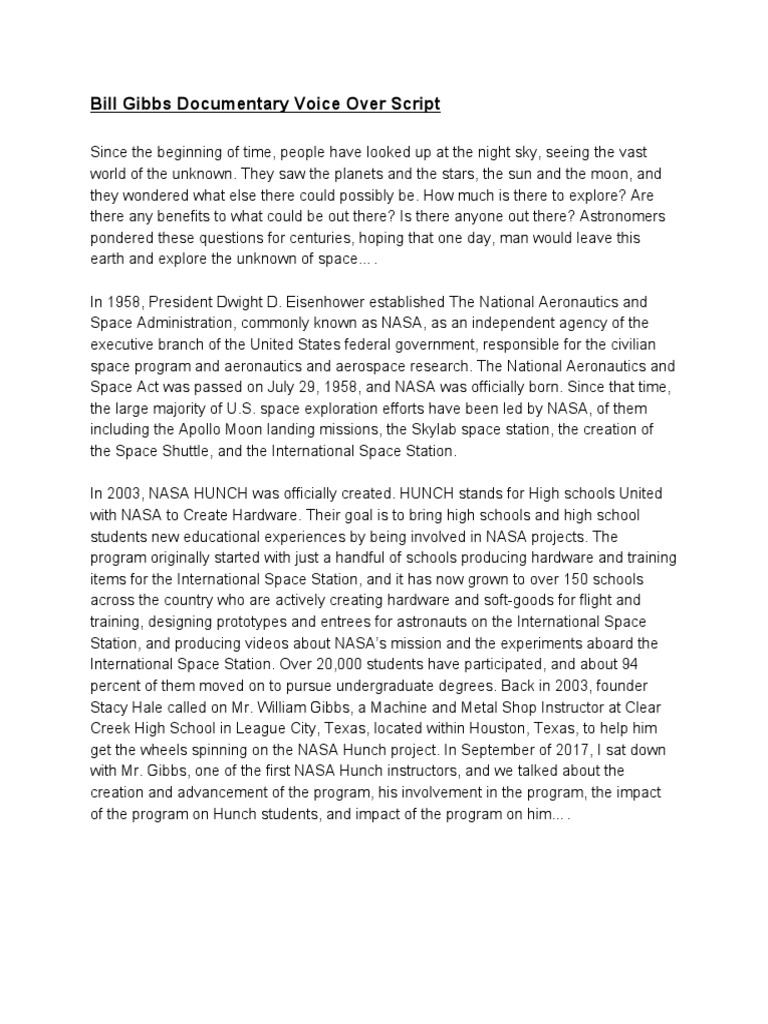 Bill Gibbs Documentary Vo Script | Download Free PDF | Nasa | Apollo ...