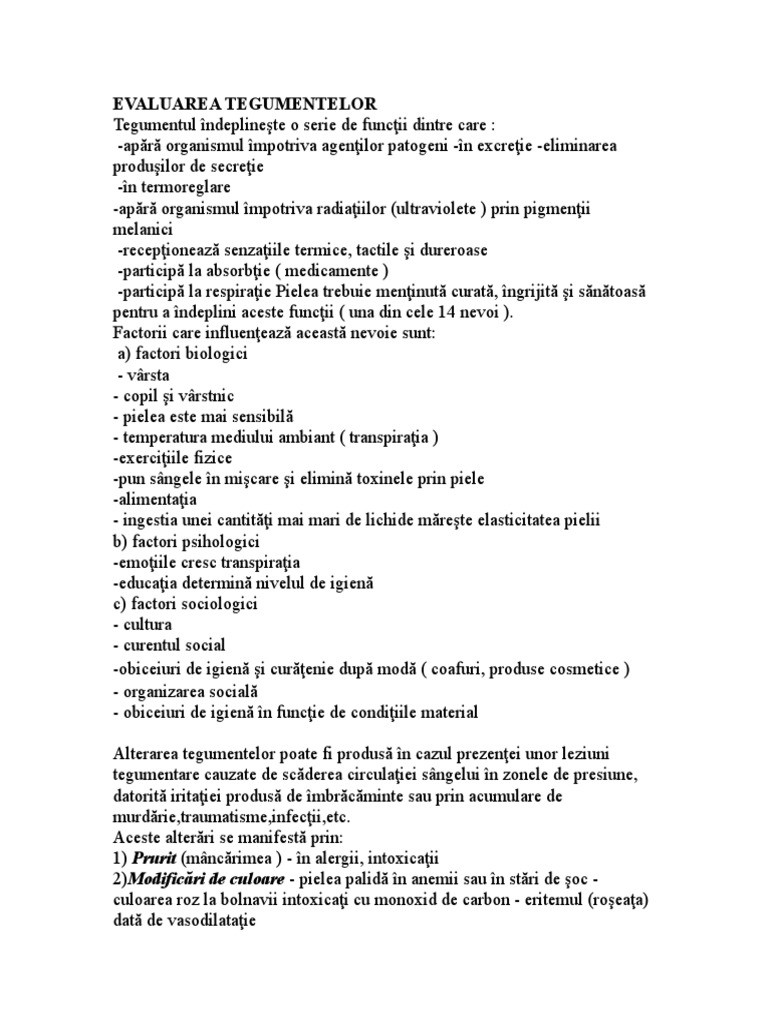 Evaluarea Tegumentelor | PDF