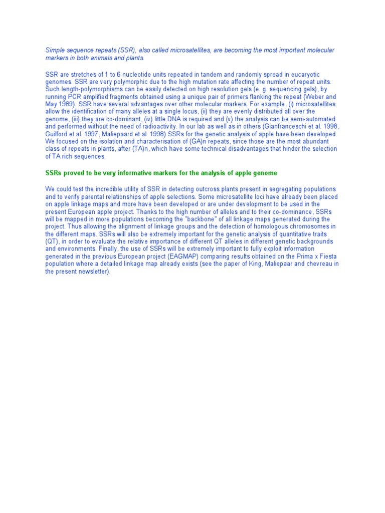 Simple Sequence Repeats | PDF | Microsatellite | Biotechnology