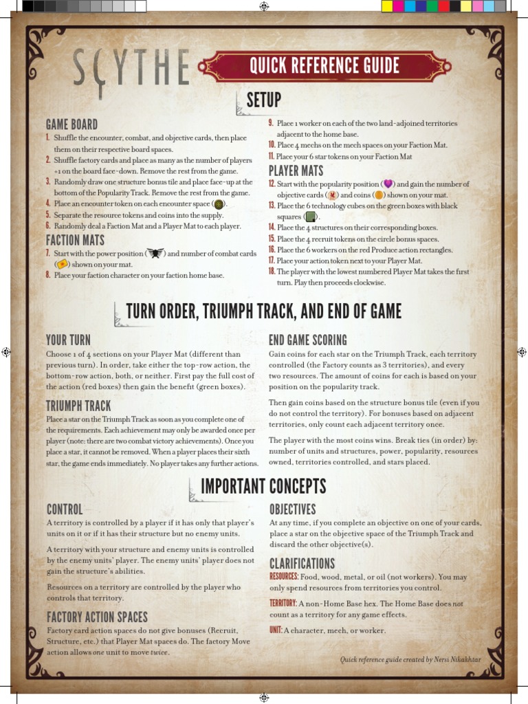 Scythe Quick Reference Guide - English PDF | PDF | Gaming | Tabletop Games