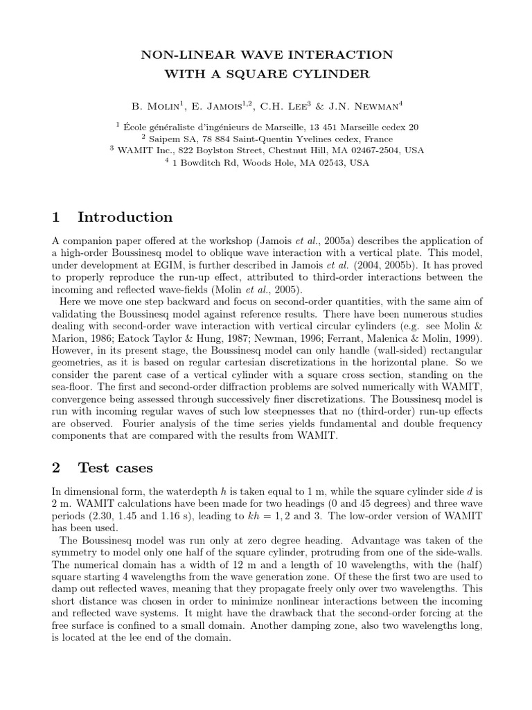 Non-Linear Wave Interaction With A Square Cylinder | PDF | Wavelength | Waves