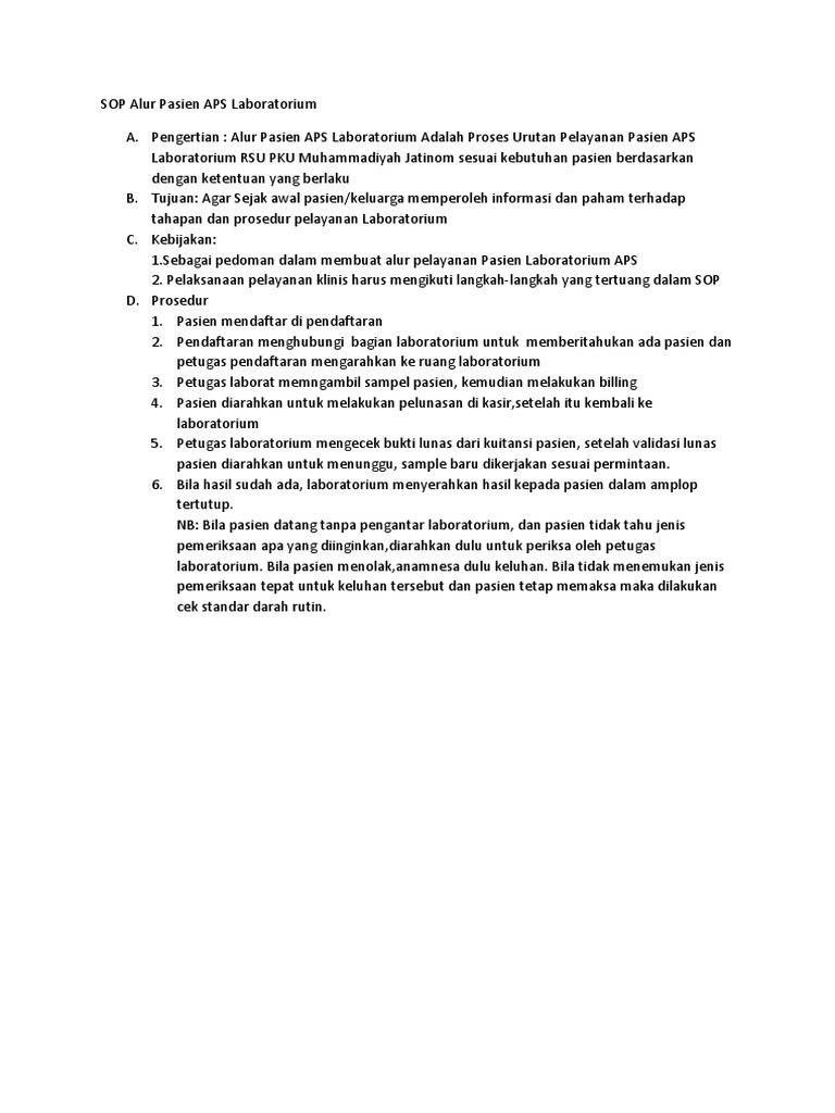 SOP Alur Pasien APS Laboratorium | PDF | Sains & Matematika