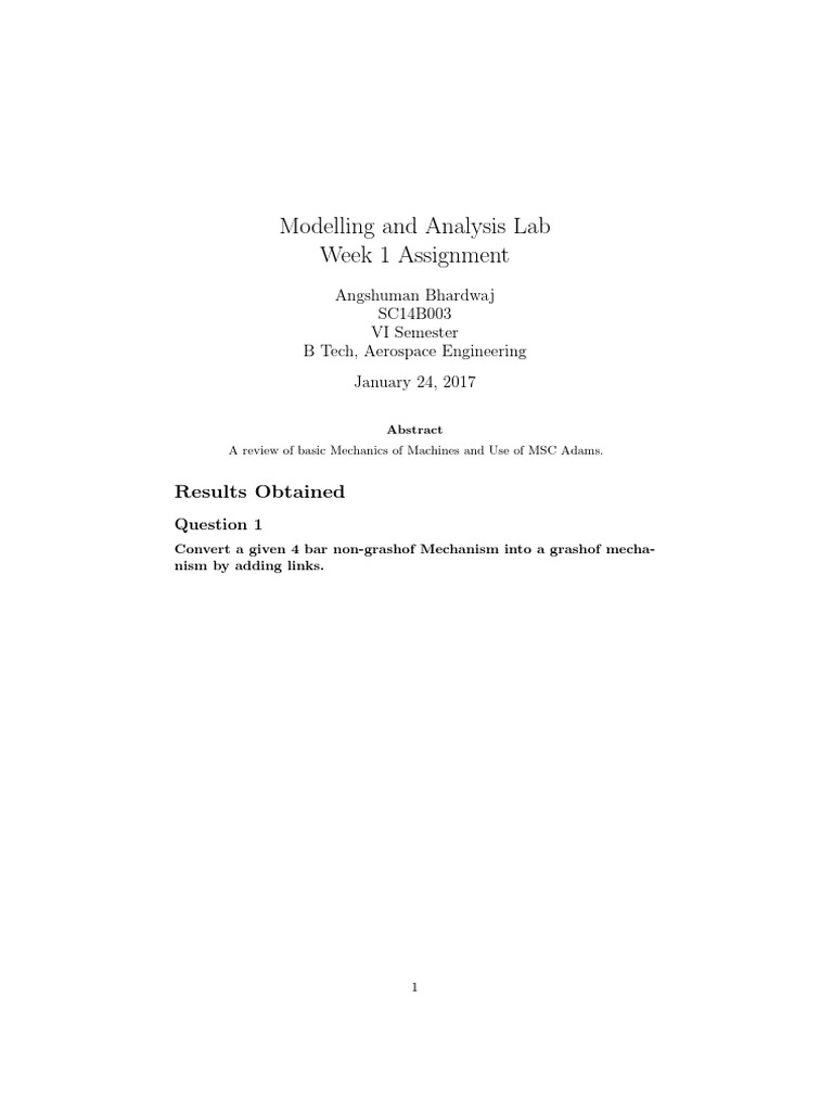 Modelling and Analysis Lab Week 1 Assignment: Results Obtained | PDF ...