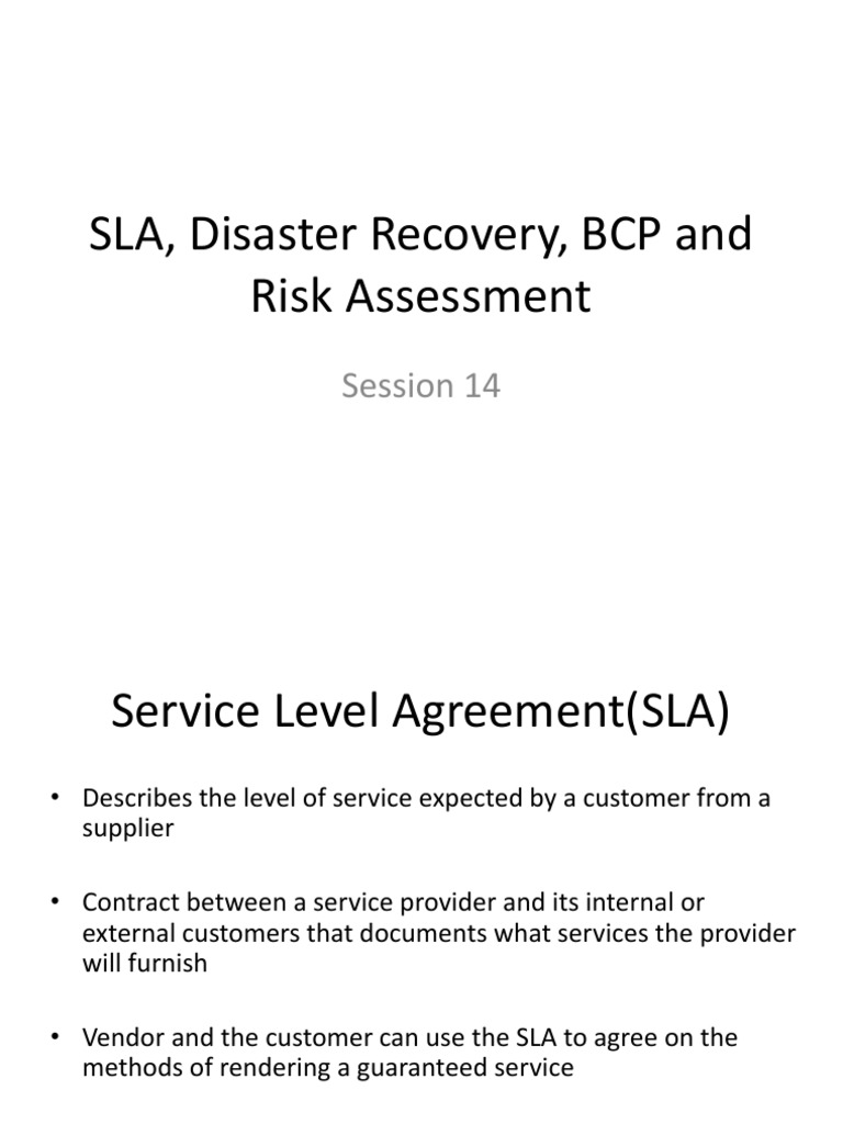 SLA, Disaster Recovery, BCP and Risk | PDF | Disaster Recovery | Risk ...