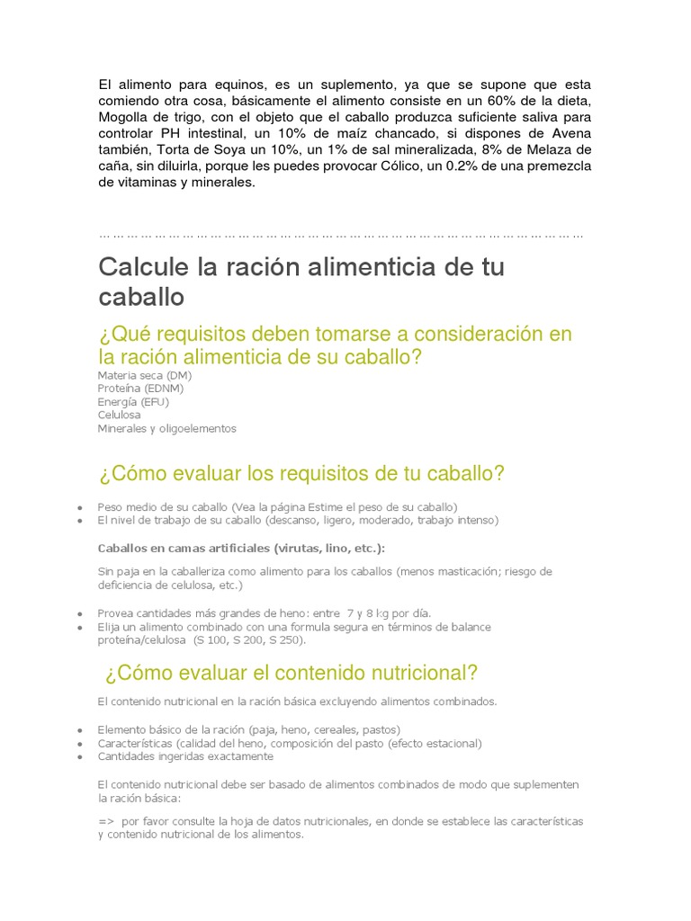 Nutrición Equina: Guía Completa | PDF | Caballos | Alimentos