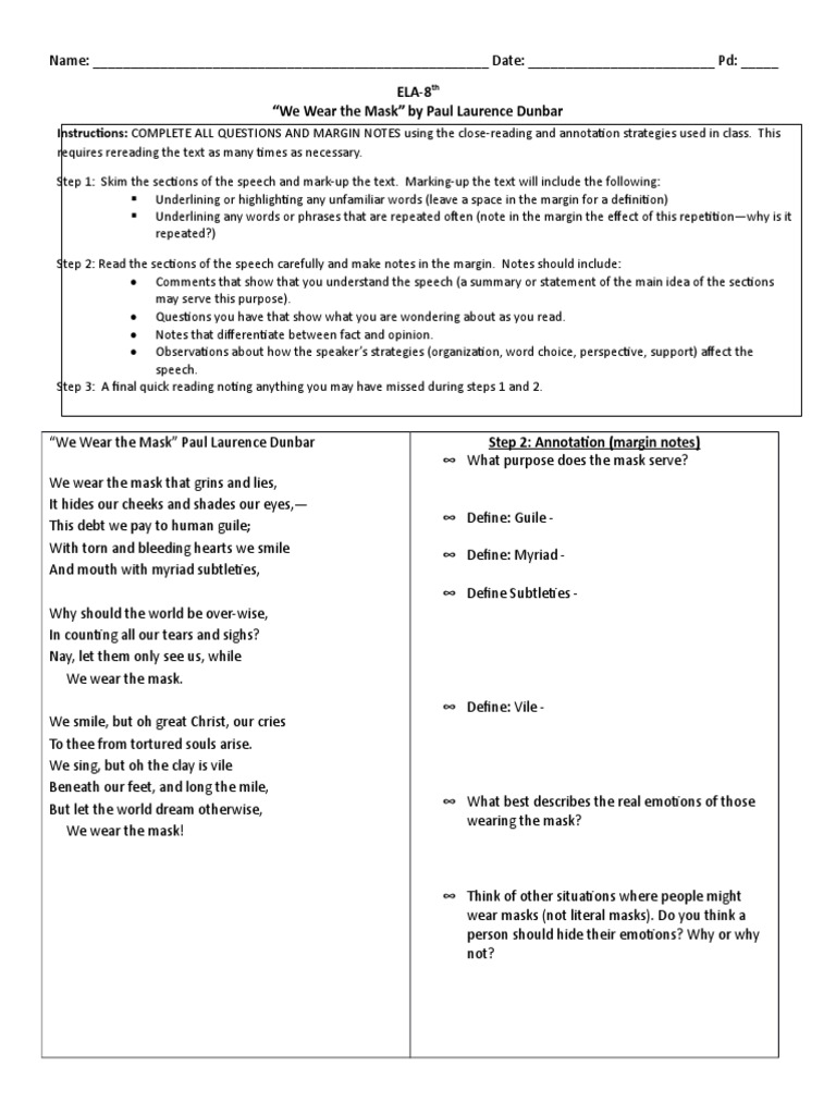 PLD We Wear The Mask Guided Annotation | PDF | Psychological Concepts ...