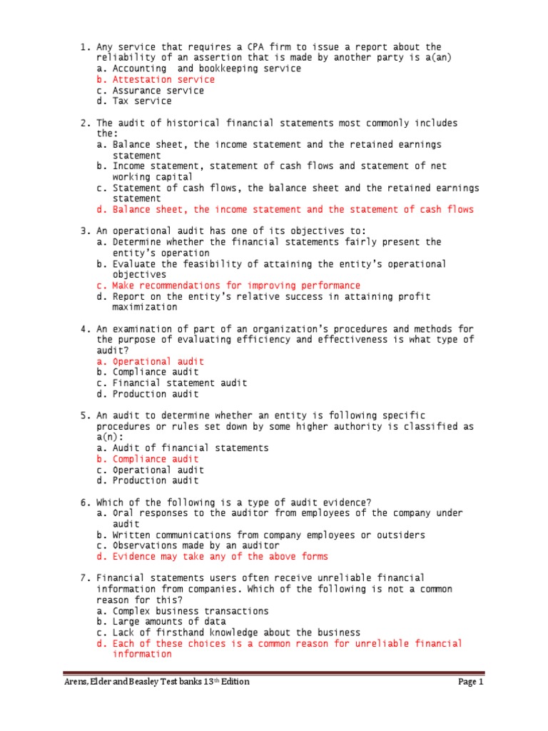 Auditing Theory MCQs Arens, Elder and Beasley | PDF | Financial Audit | Audit