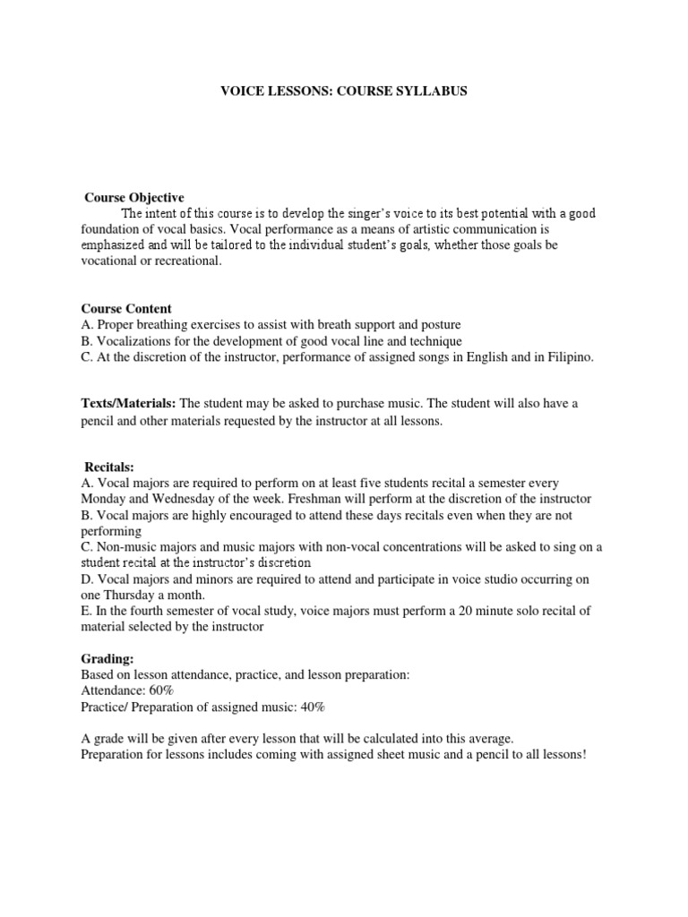 Voice Lessons: Course Syllabus | PDF | Singing | Human Communication