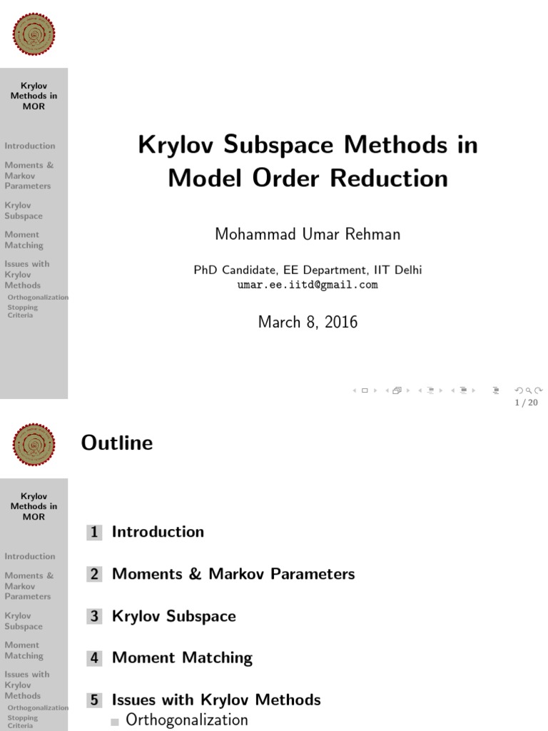 Krylov Methods In Mor Pdf Linear Subspace Algorithms