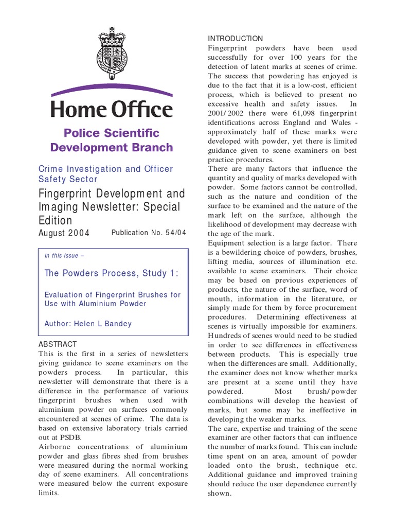 Evaluation of Fingerprint Brushes For Use With Aluminium Powder | PDF ...