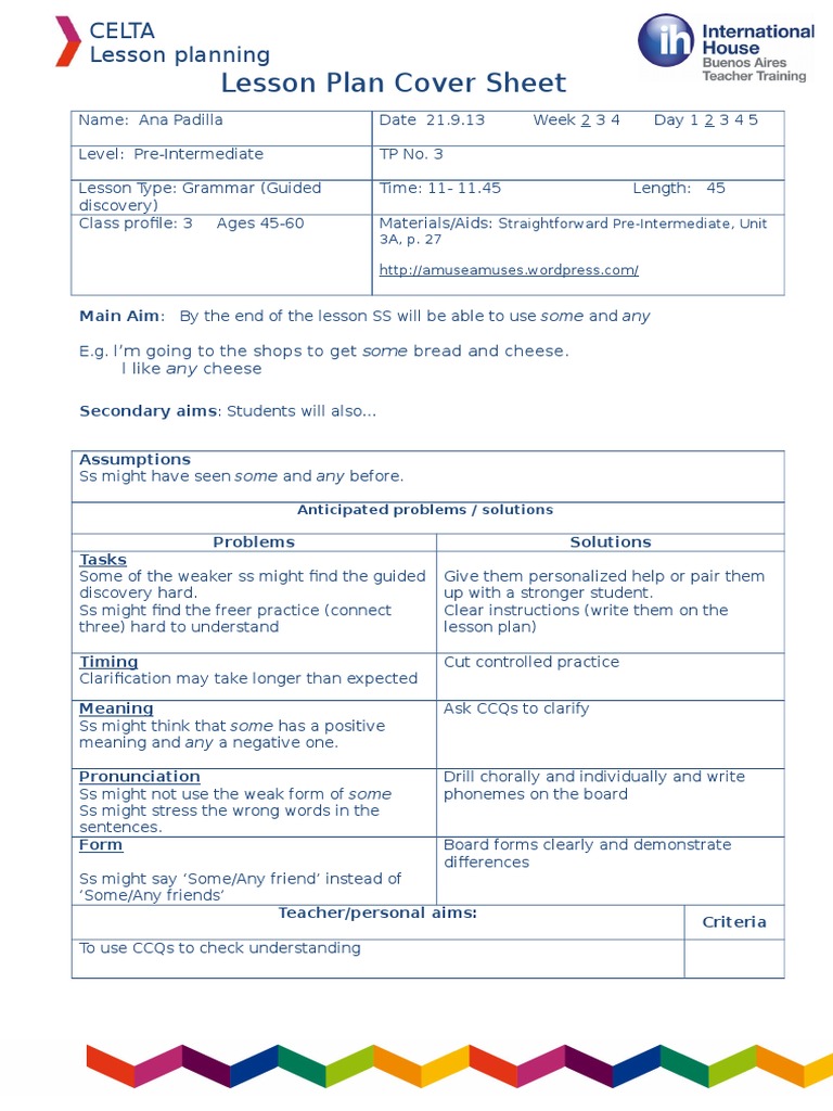 LESSON PLAN Cover Sheet Weeks 2 - 4 | PDF