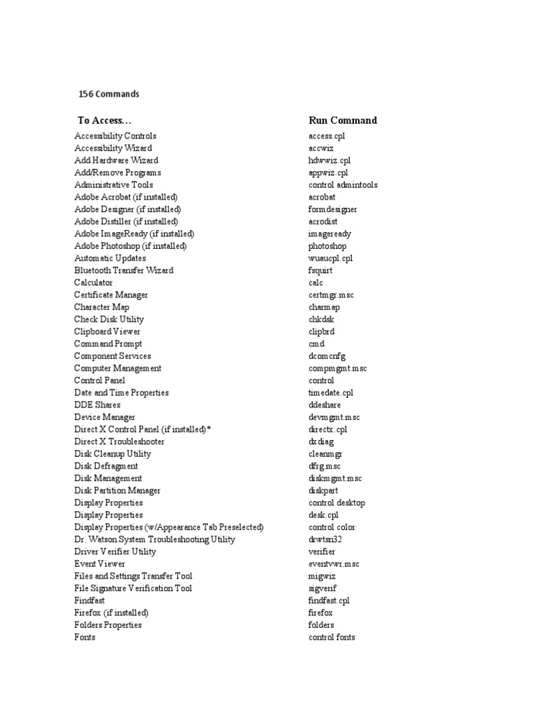To Access Run Command: 156 Commands | PDF | Microsoft Windows | Windows Registry